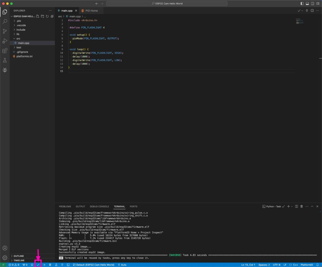 ESP32 Cam + PlatformIO: How to Upload Your First Program Code